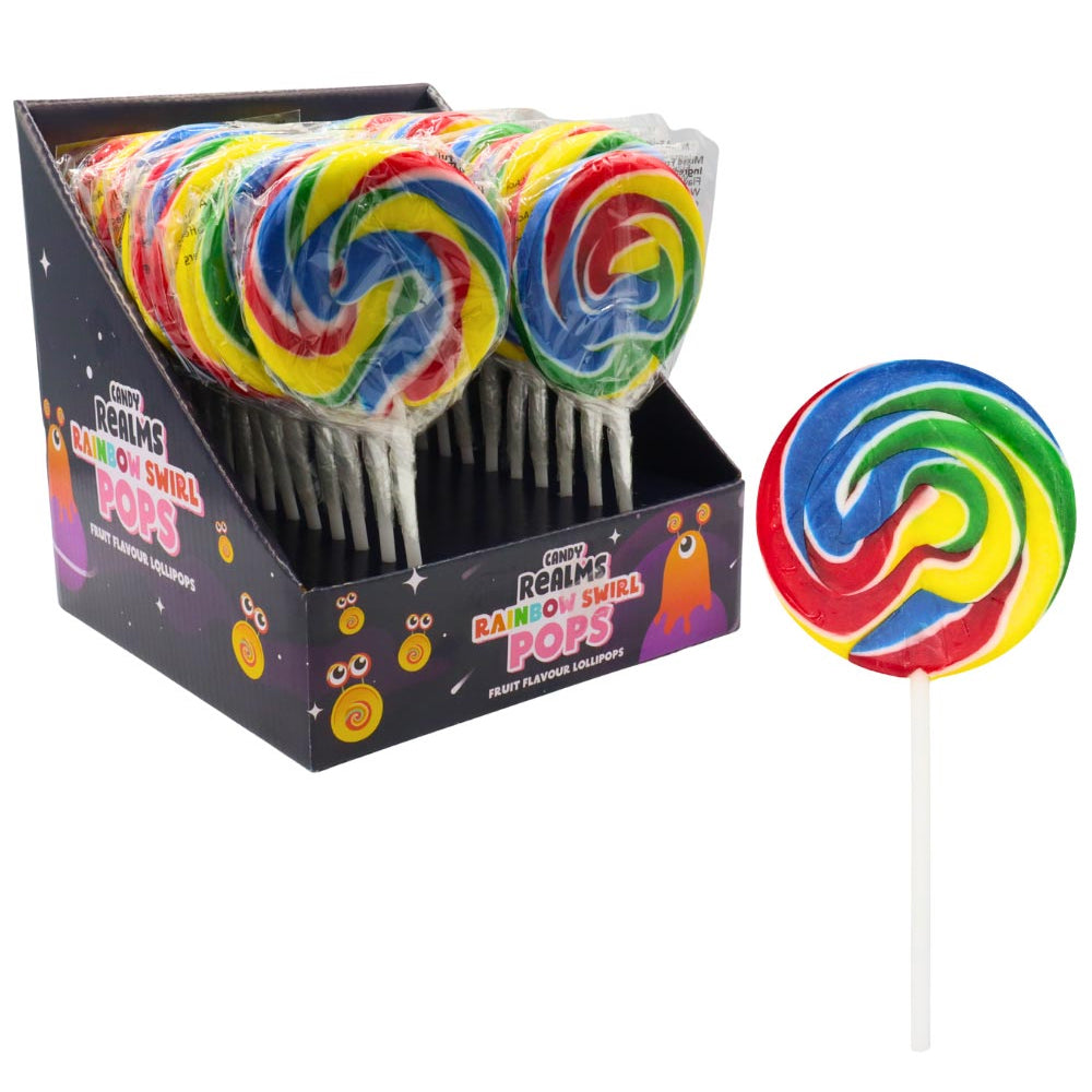 Candy Realms Rainbow Swirl Pops Lollipops 24 x 55g | Mixed Fruit – UK ...