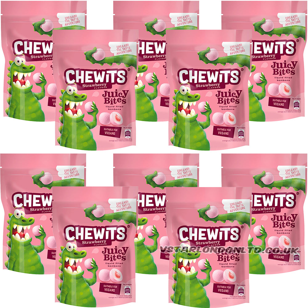 Chewits Strawberry Juicy Bites 10 x 115g | Vegan Strawberry Bonbons ...