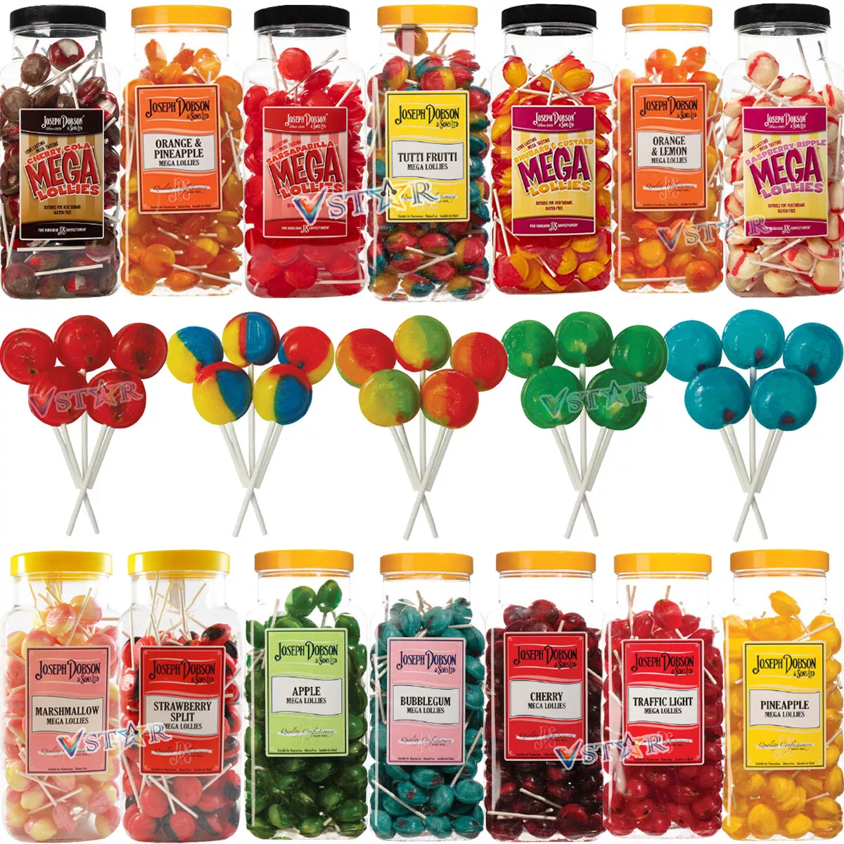Joseph Dobson’s Mega Lollies Jar – Assorted Retro Sweets 1.9kg – UK ...