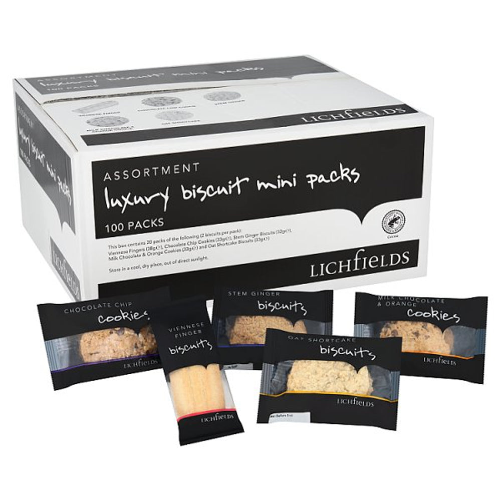 Lichfields Luxury Biscuit Mini Packs – 100 Pack Box, 5 Varieties – UK ...