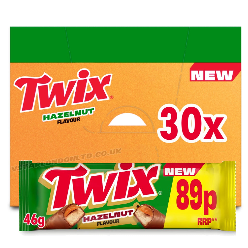 Twix Xtra Hazelnut 46g PMP Box of 30 Hazelnut Caramel Biscuit Bar – UK ...
