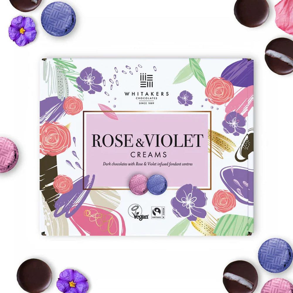 Whitakers Rose & Violet Creams 200g | Floral Dark Chocolates – UK Cash ...